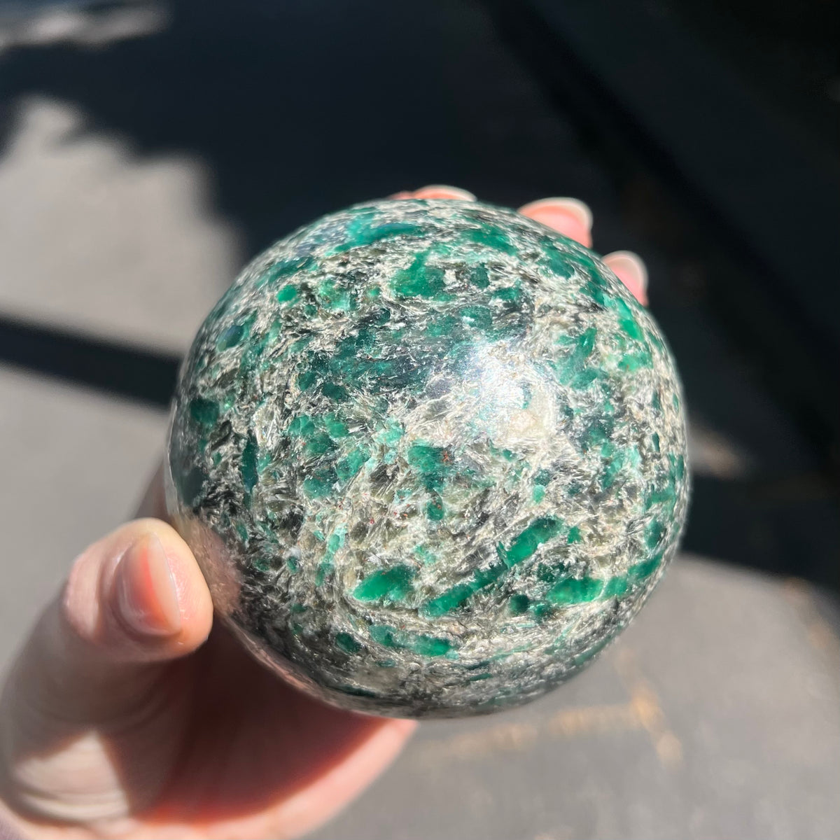 Emerald Crystals in Matrix Sphere ~ B – Crystal Heart