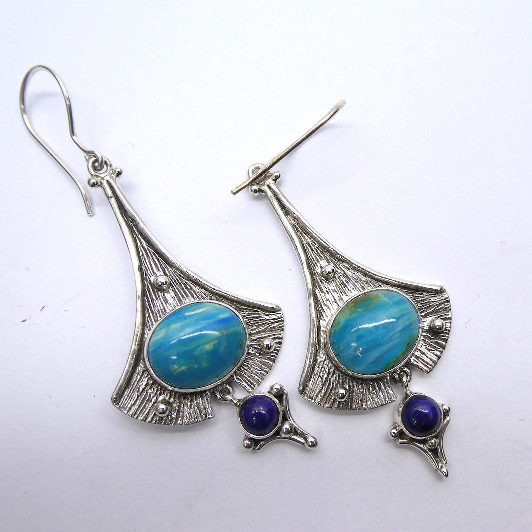 Peruvian Opalina Earrings with Lapis, 925 Sterling Silver – Crystal Heart