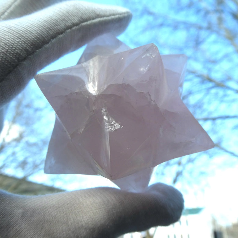 Merkabah Crystal, 12 points, Carved Rose Quartz, 3 – Crystal Heart