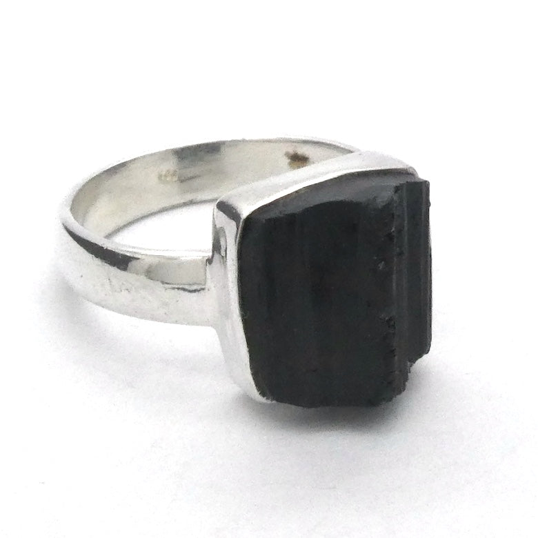 Tourmaline Ring, Black Raw Crystal Square, 925 Sterling Silver, r1 ...