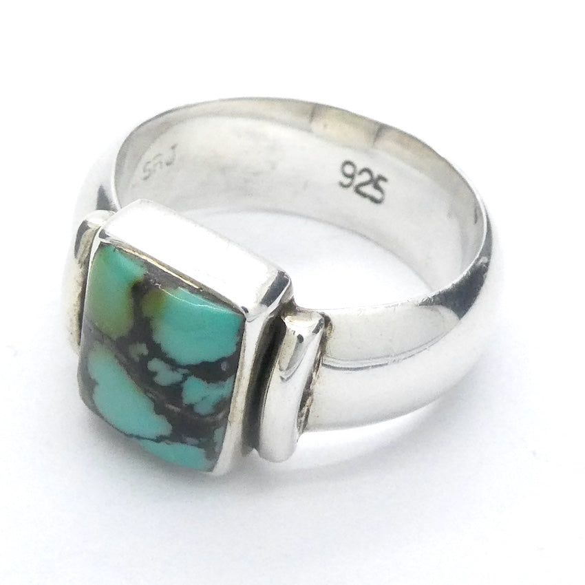 Turquoise Ring, Square Cabochon, 925 Silver, Size 7.5 – Crystal Heart