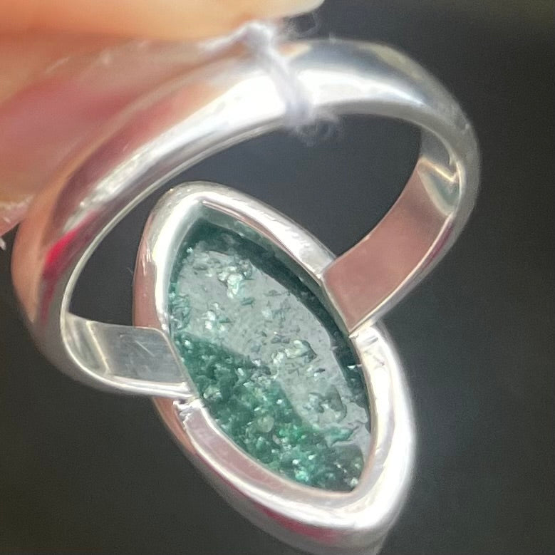 Green Aventurine Rings, with Mica, Cabochon, 925 Silver – Crystal Heart