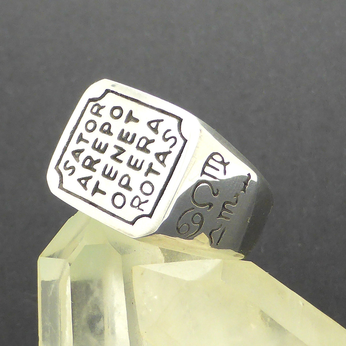 Ring Sator Arepo with Sun Dial, 925 Sterling Silver – Crystal Heart